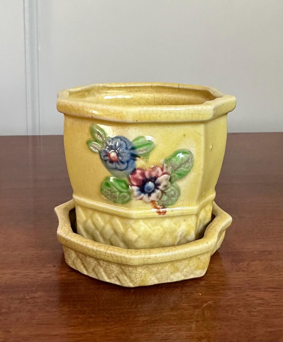 Yellow Made in Japan Vintage Flower Pot With Flowers - Etsy