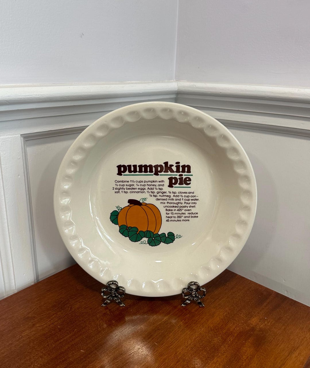 Vintage Pumpkin Pie Plate With Recipe - Etsy