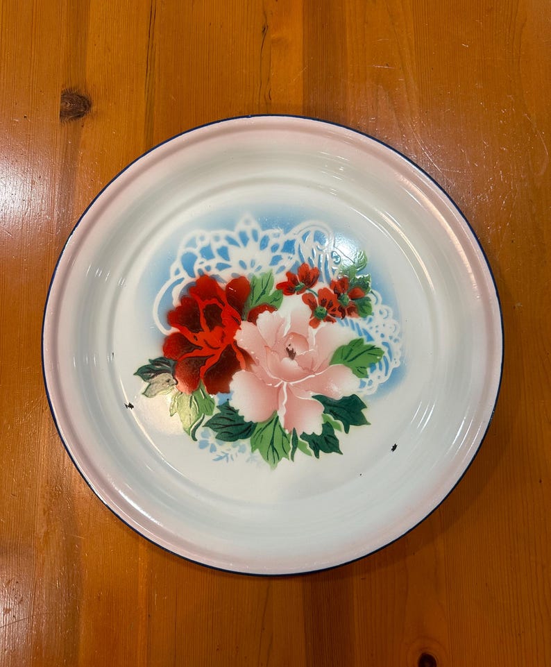 Vintage Enamelware Tray With Flowers - Etsy