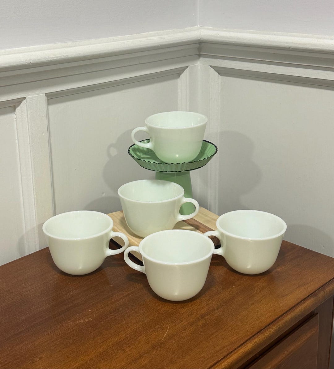 Set of Five Vintage White Milk Glass Pyrex Mugs/coffee Cups - Etsy