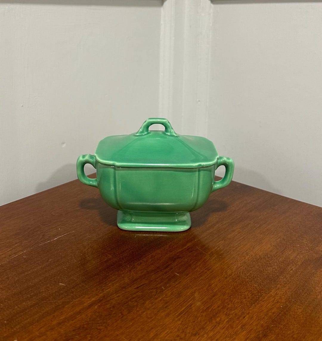 Homer Laughlin, Riviera Green Small Lidded Bowl/sugar Bowl/candy Dish ...