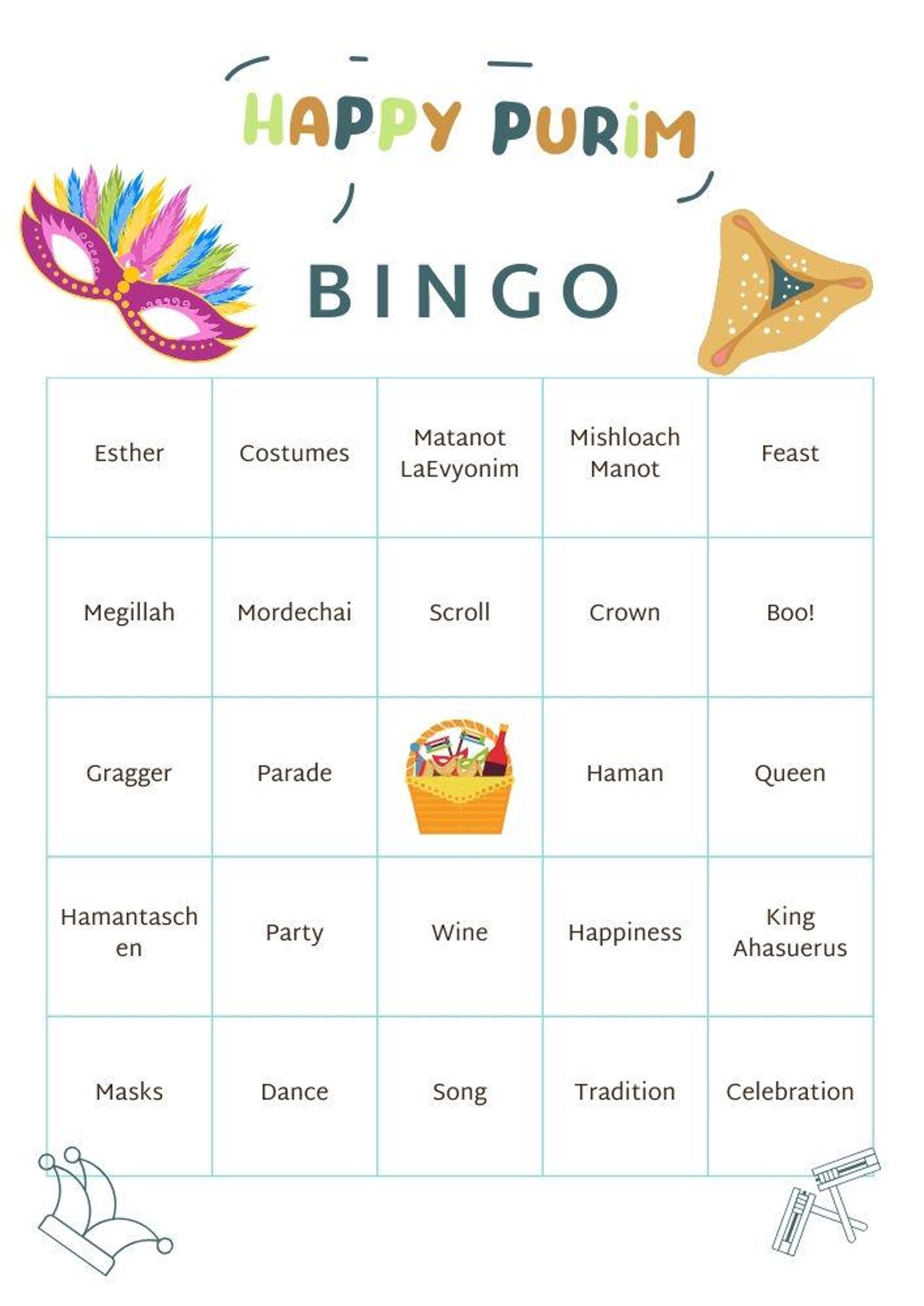 Purim Bingo Game | Printable PDF A4 | Fun Holiday Activity for Kids ...