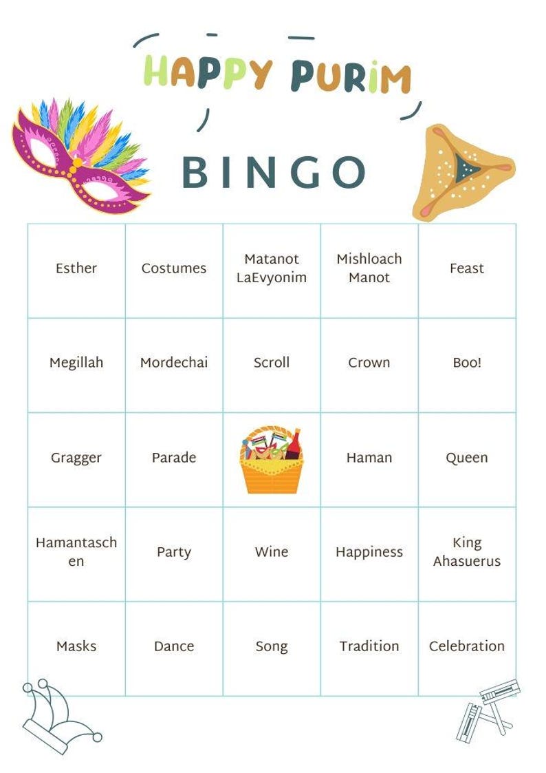 Purim Bingo Game | Printable PDF A4 | Fun Holiday Activity for Kids ...