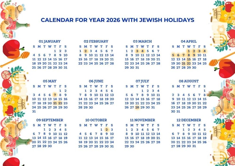 2026 Jewish Calendar Printable | Hebrew Months and Holidays (PDF) - Etsy