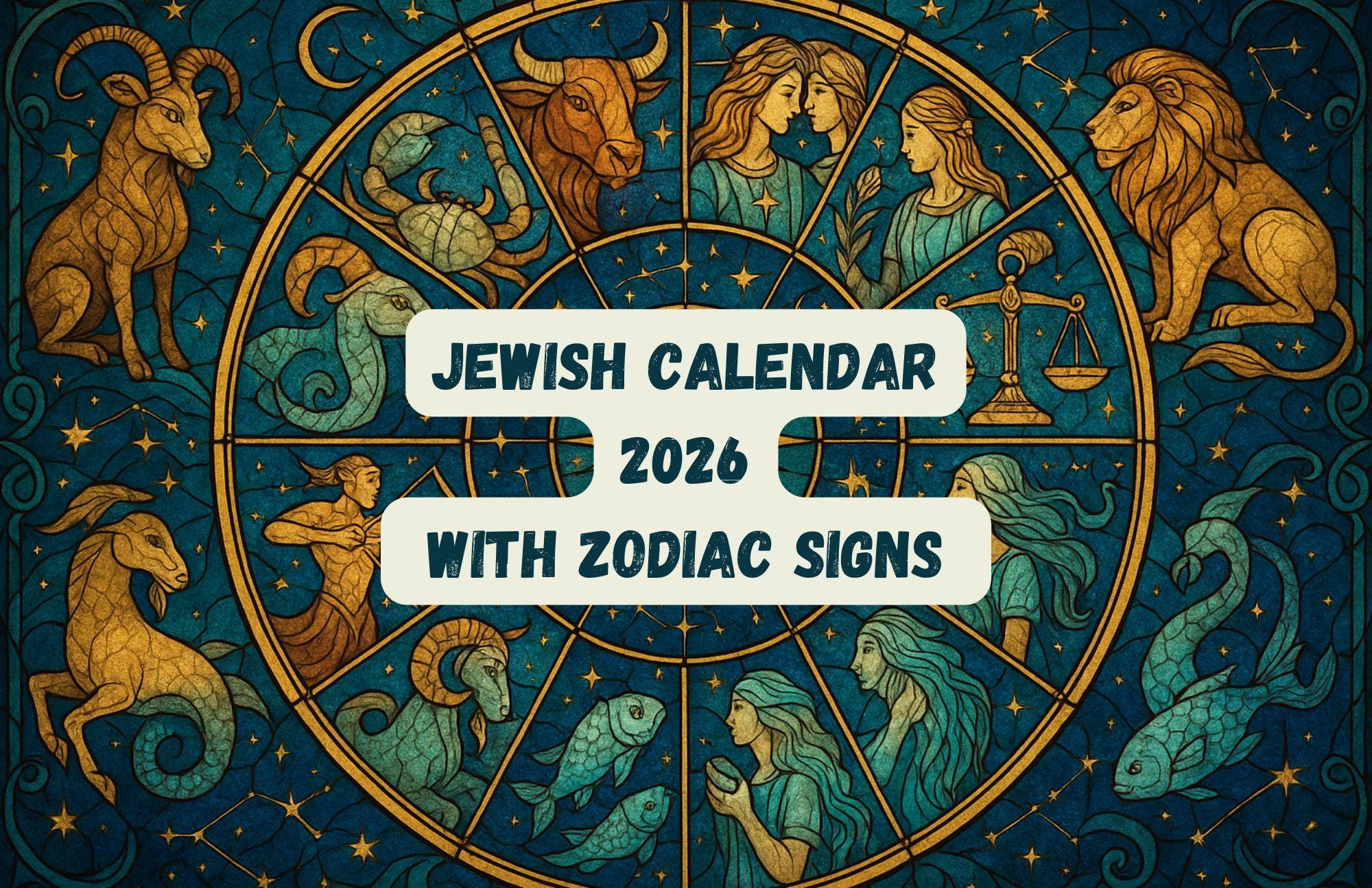 2026 Jewish Calendar With Zodiac Art: Hebrew & English, Printable PDF ...