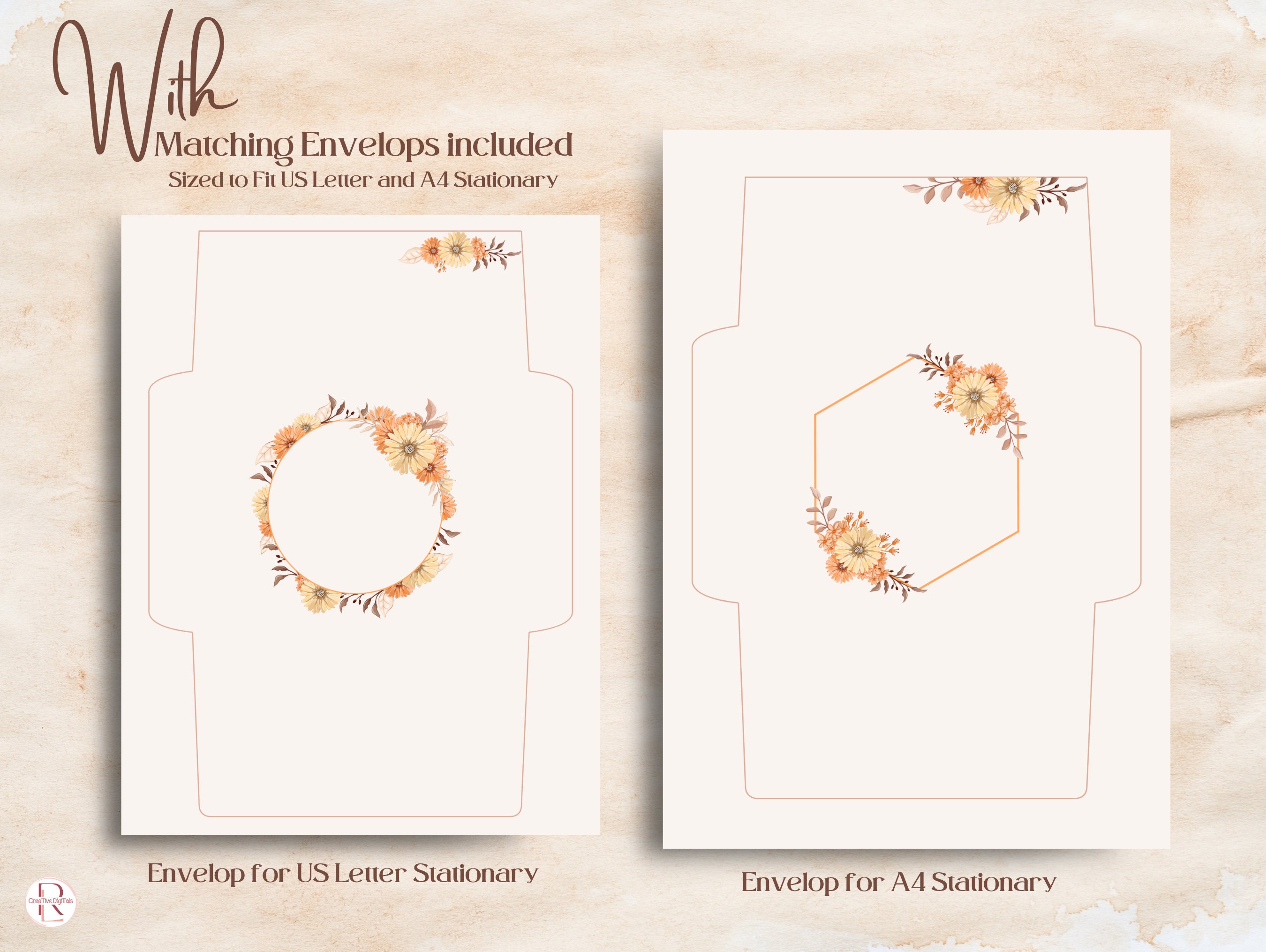 Printable Stationery With Envelop Floral Botanical A4 and US Letter 8.5 ...
