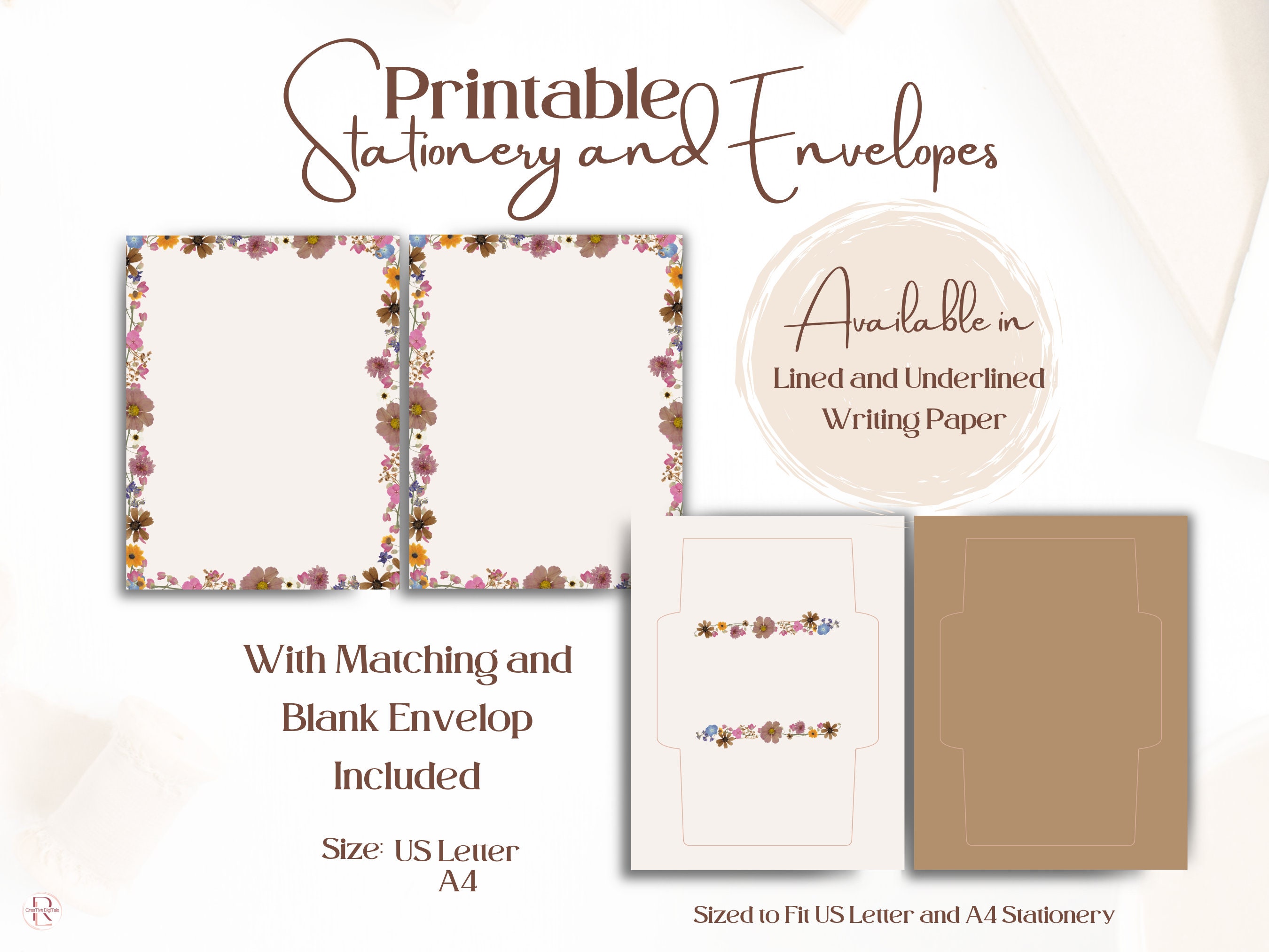 Flower Press Printable Cute Stationary With Envelope | Sentimental Gift ...