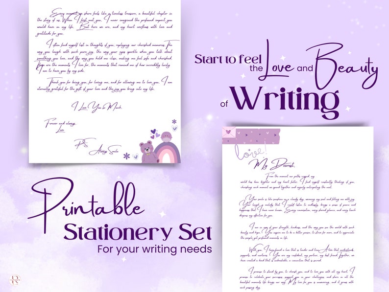 Printable Cute Purple Stationery With Envelop A4 and US Letter 8.5 X11 ...