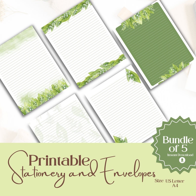Lily of the Valley Printable Stationery With Envelop | Lined ...