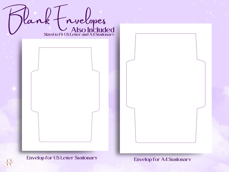 Printable Cute Purple Stationery With Envelop A4 and US Letter 8.5 X11 ...