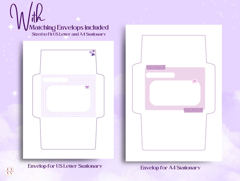 Printable Cute Purple Stationery With Envelop A4 and US Letter 8.5 X11 ...