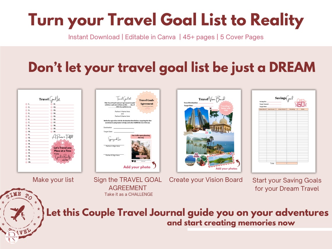 Travel Planner Template | Travel Goals Printable Template | Digital ...