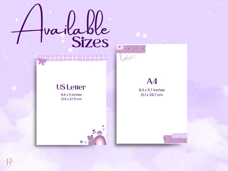 Printable Cute Purple Stationery With Envelop A4 and US Letter 8.5 X11 ...