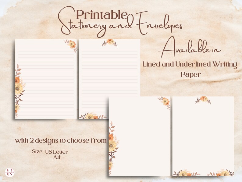 Printable Stationery With Envelop | Floral Botanical | A4 and US Letter ...