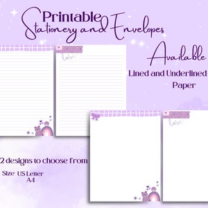 Printable Cute Purple Stationery With Envelop A4 and US Letter 8.5 X11 ...