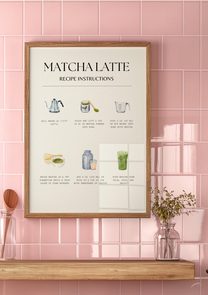 Matcha Latte Recipe Instructions Wall Art Poster, Matcha Print, Kitchen ...