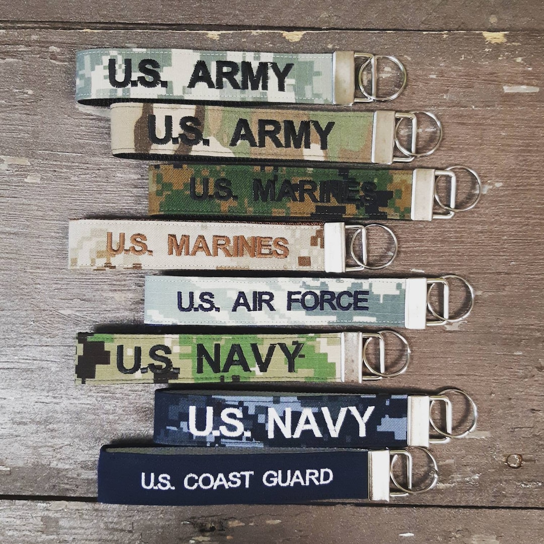 SINGLE SIDED Military Name Tape Keychain: Army, Navy, Air Force, Marine ...