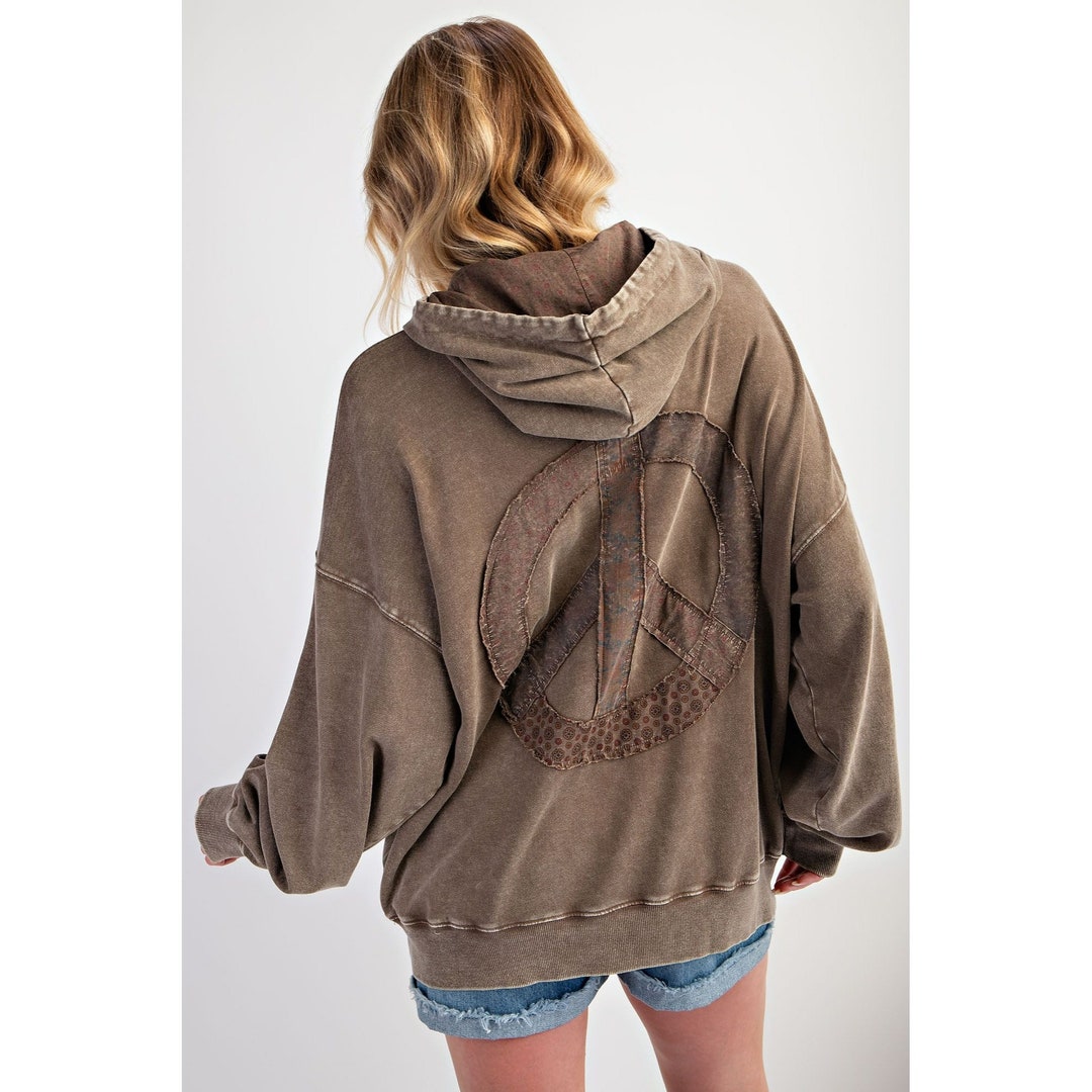 Heart and Soul Peace Sign French Terry Hoodie in Coffee - Etsy