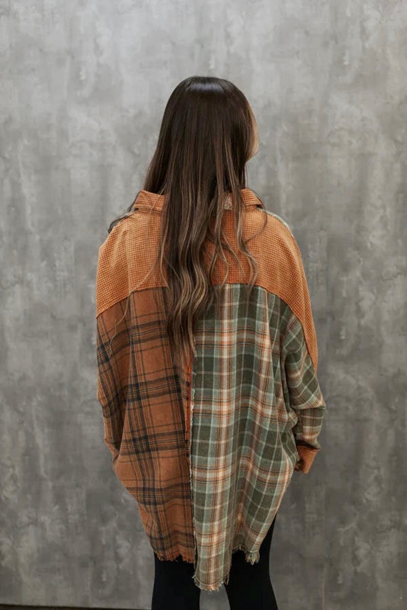 Pumpkin Spice Mixed Plaid Oversized Top in Rust - Etsy