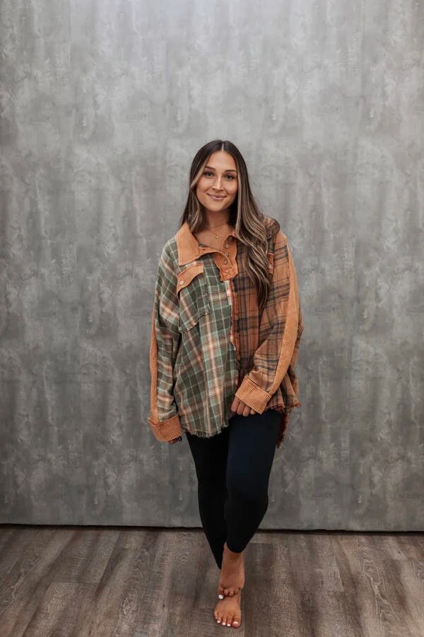 Pumpkin Spice Mixed Plaid Oversized Top in Rust - Etsy