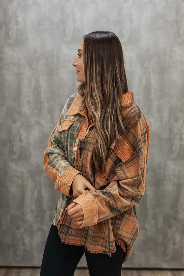 Pumpkin Spice Mixed Plaid Oversized Top in Rust - Etsy