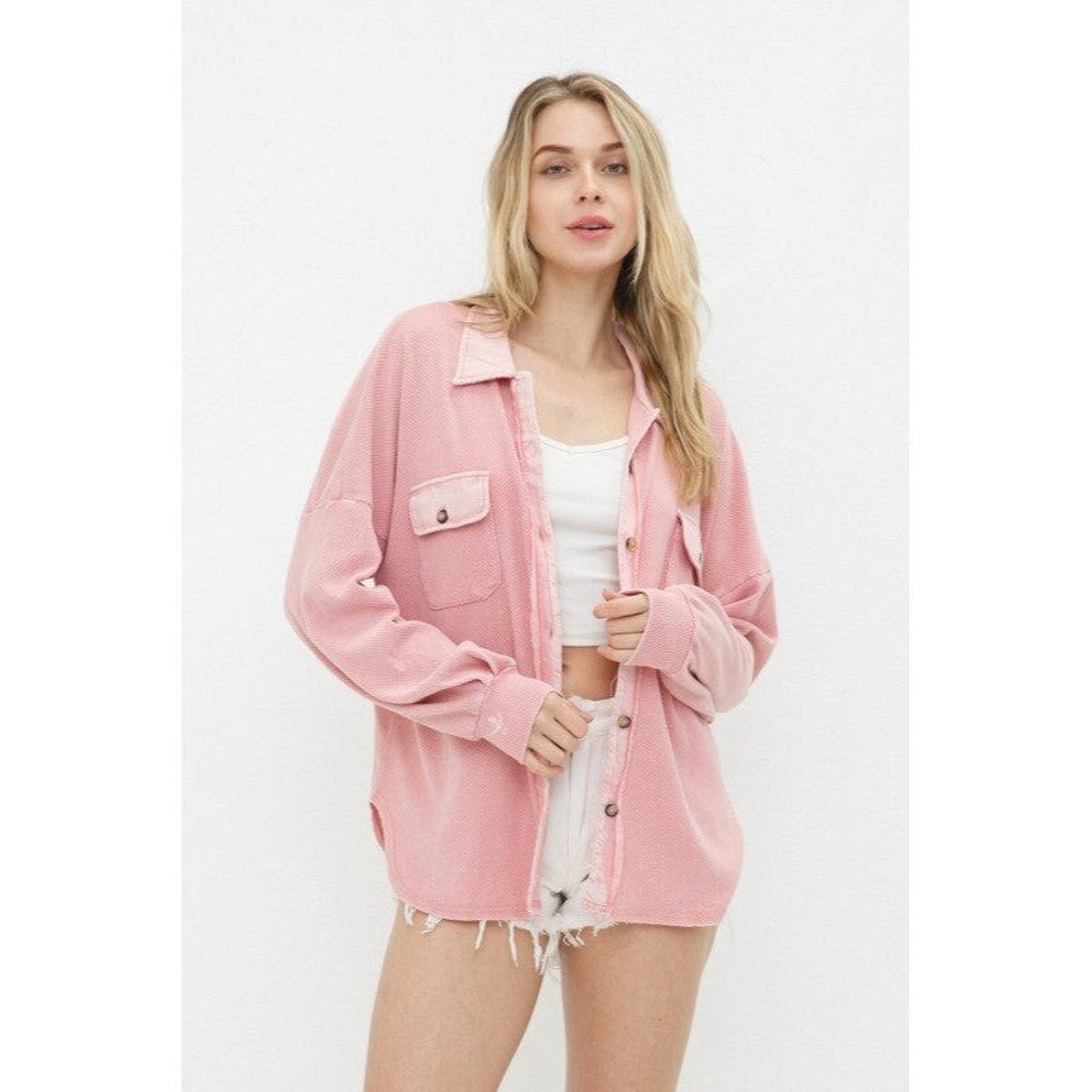 Not Your Boyfriend's Textured Knit Shirt Jacket in Rose - Etsy