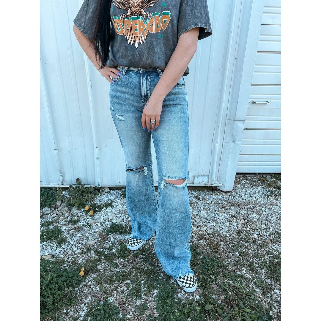 Risen Nikol High Rise Medium Acid Washed Wide Leg Jeans - Etsy