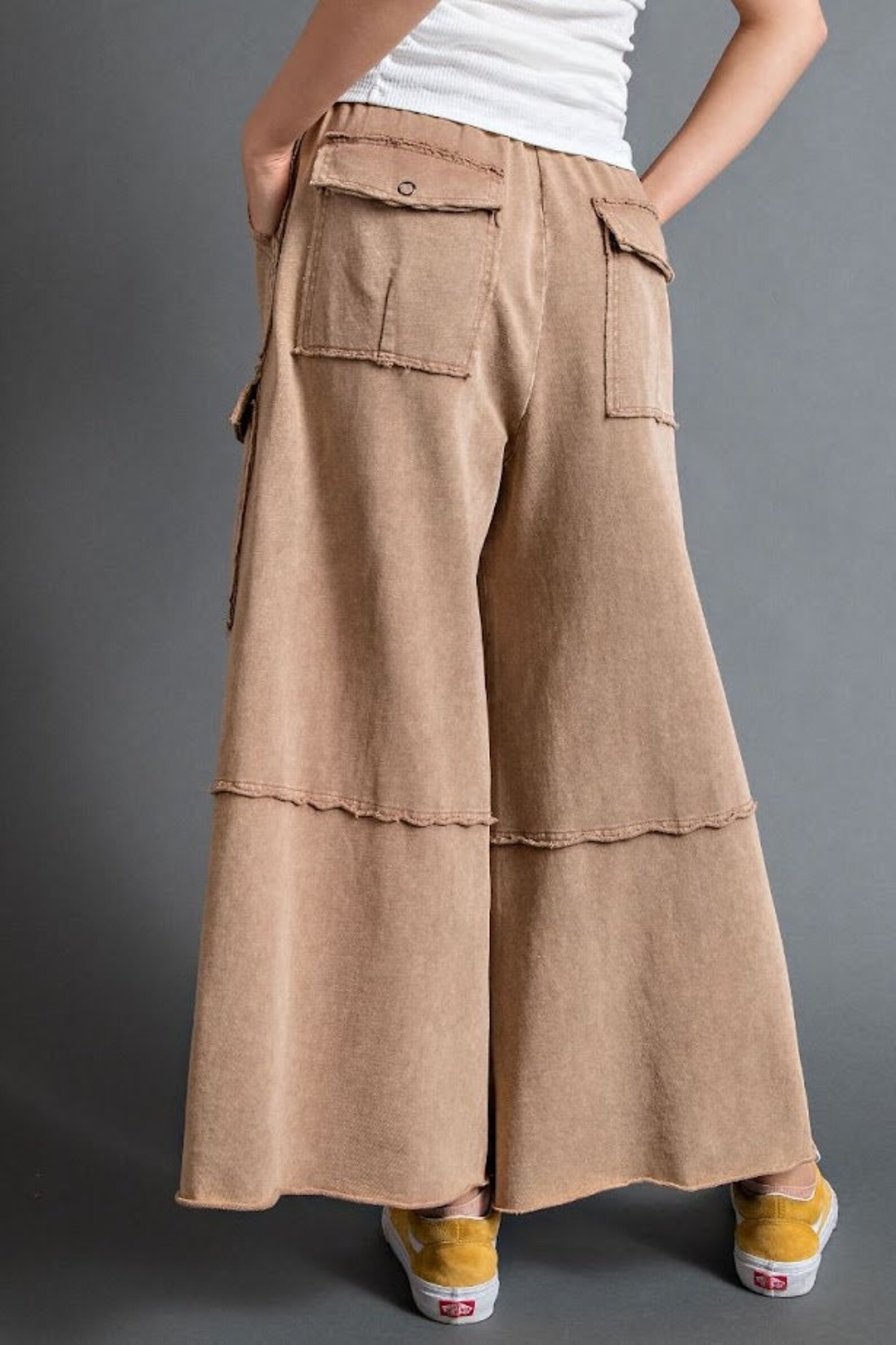 Netflix and Chill Mineral Washed Wide Leg Cargo Pants in Latte - Etsy