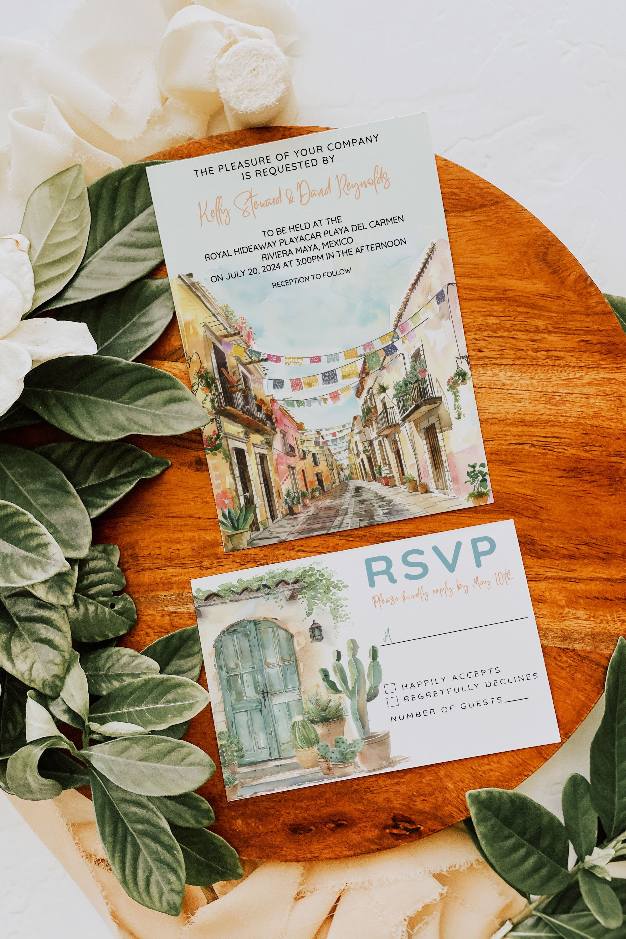 Mexico Beach Tropical Palm Tree Cactus Temple Church Watercolour ...