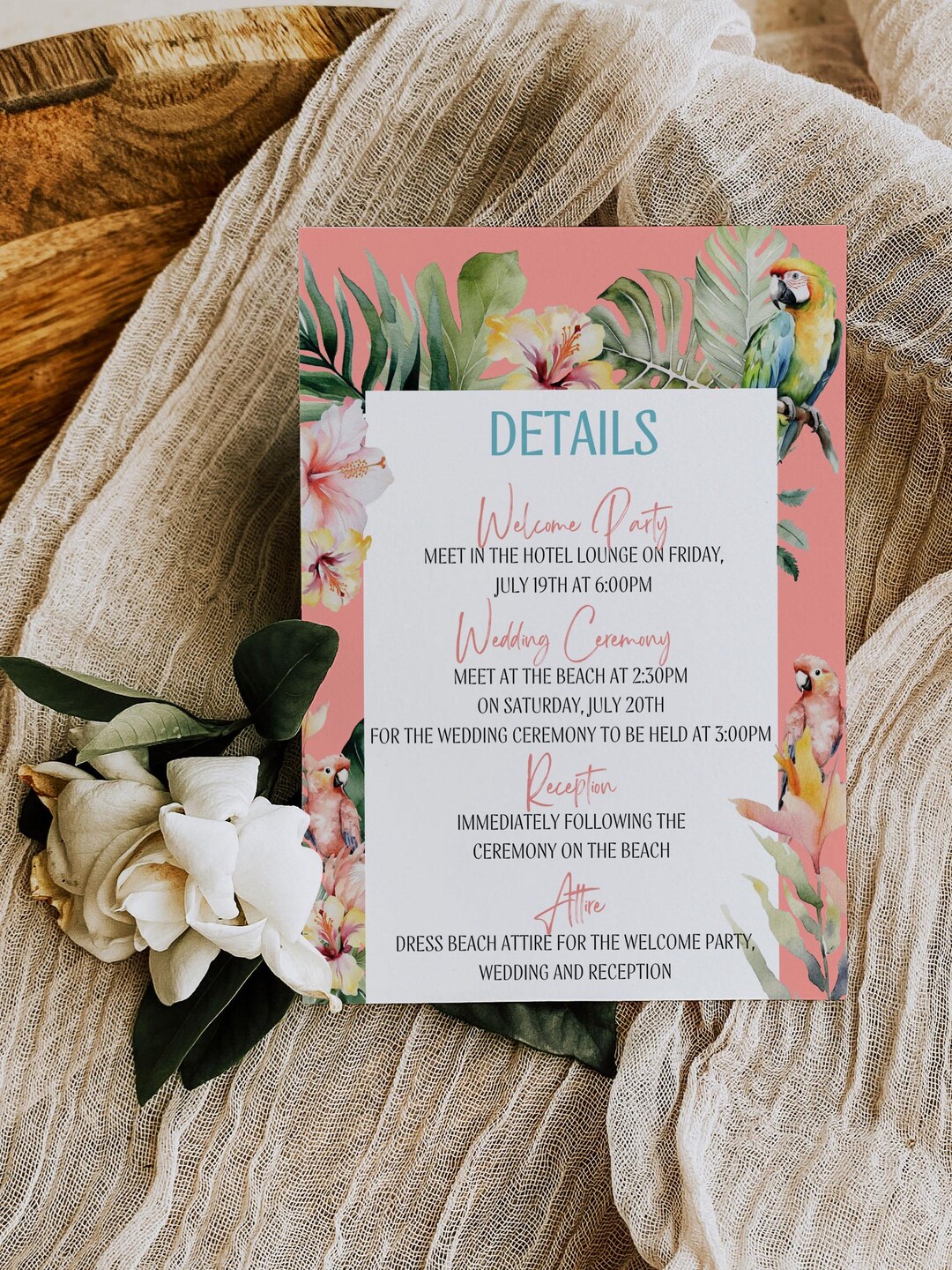 Tropical Details Wedding Insert, Beach Details Wedding Insert ...