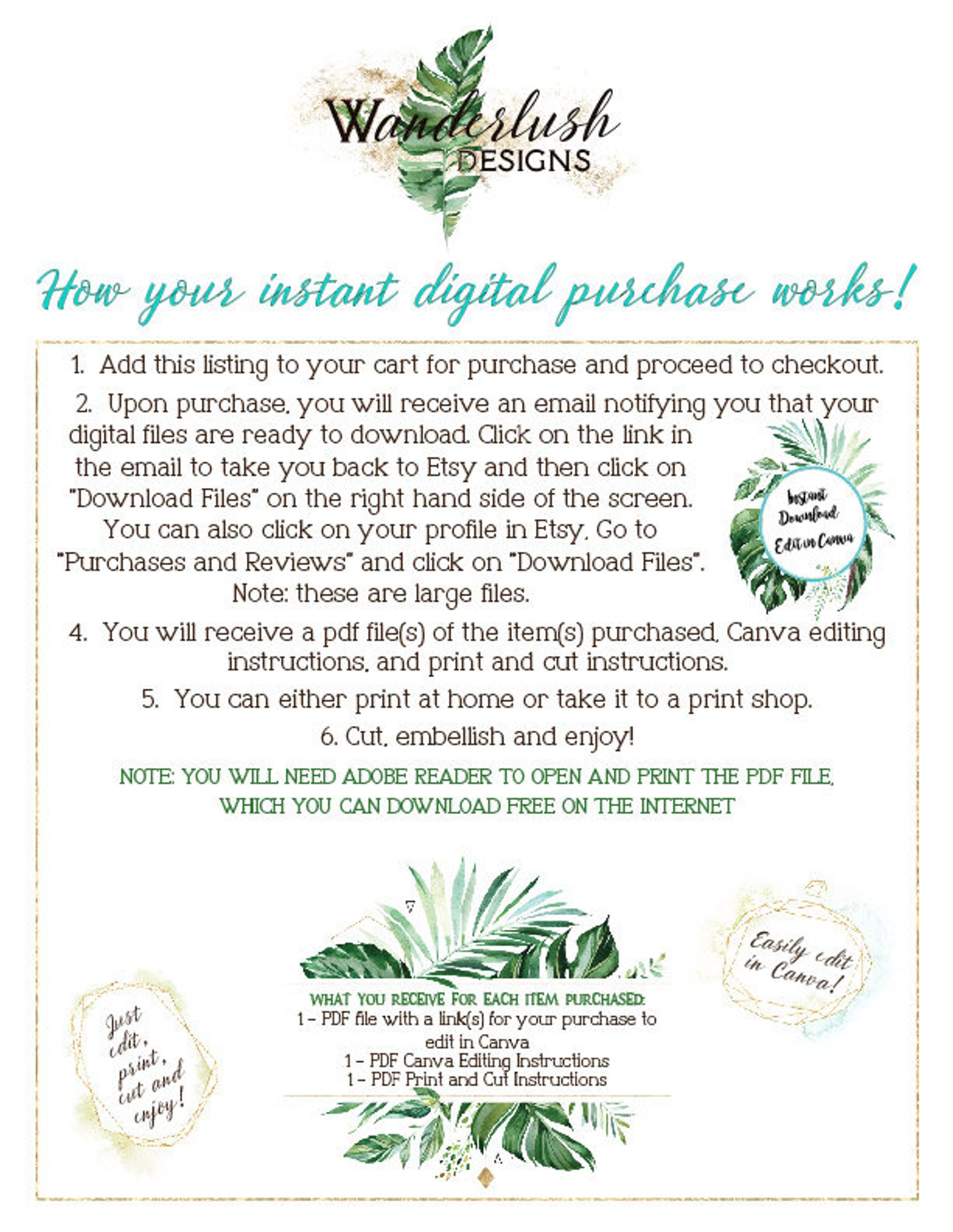 Beach Tropical Palm Trees Watercolour Destination Wedding Save the Date Instant Download - "palm ...