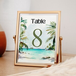 Beach Tropical Palm Trees Watercolour Destination Wedding Table Number ...