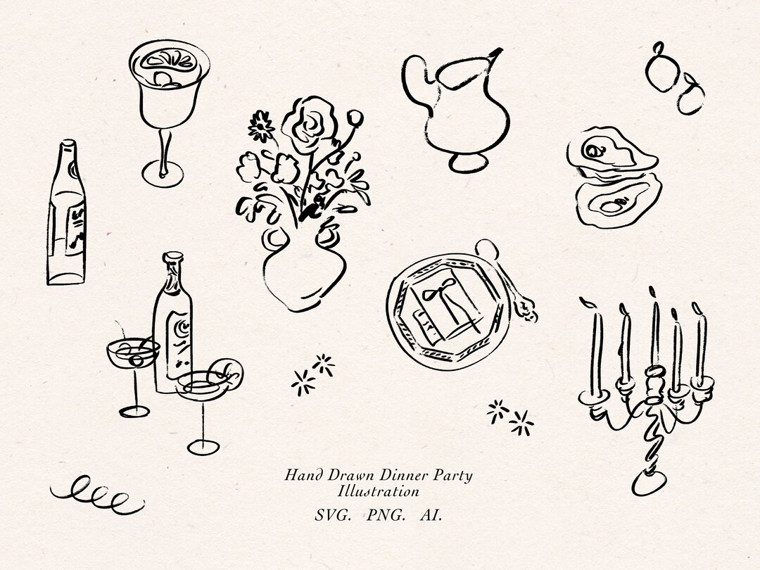 Hand-drawn Dinner Doodles Illustration,italian Illustrations Package ...
