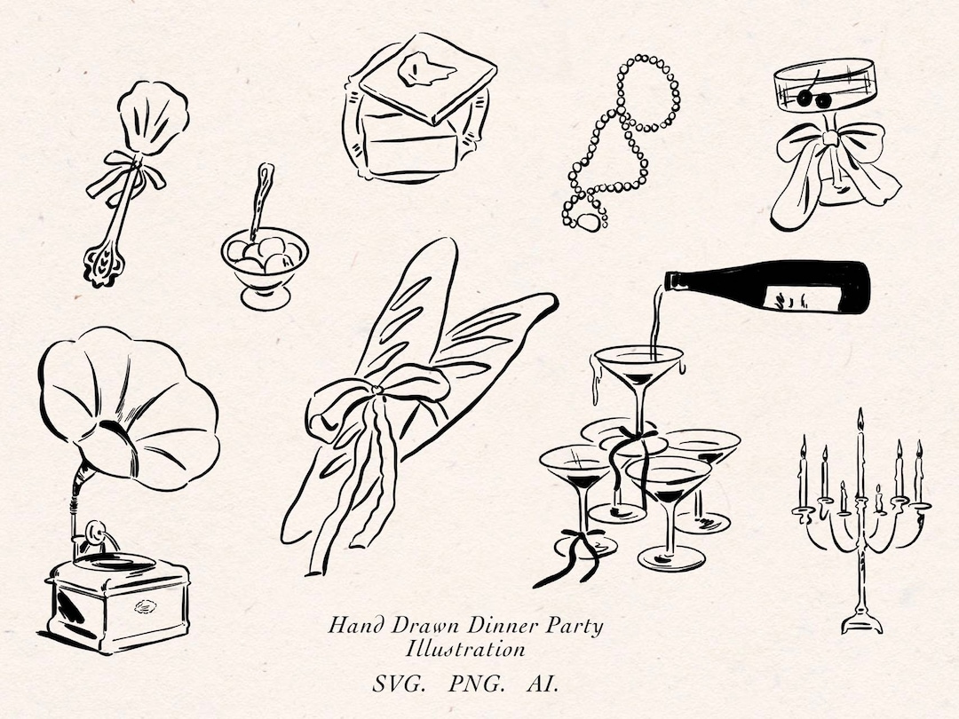 Dinner Party Illustration,hand-drawn,color Changeable,wedding ...