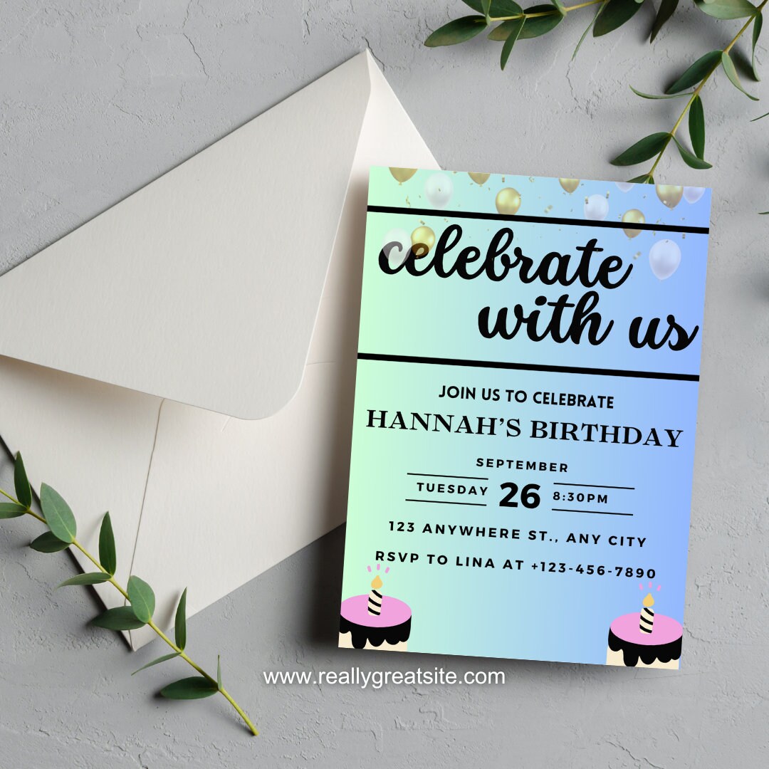 Editable Blue Birthday Invitations Template, Printable Birthday Party ...