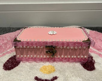 Pink Bow Coquette Jewelry Box, Bow Trinket Box, Ring Box, Ribbed ...