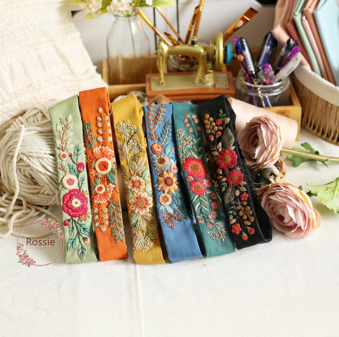 Hand Embroidered Linen Headband, Headband, Hair Accessories - Etsy