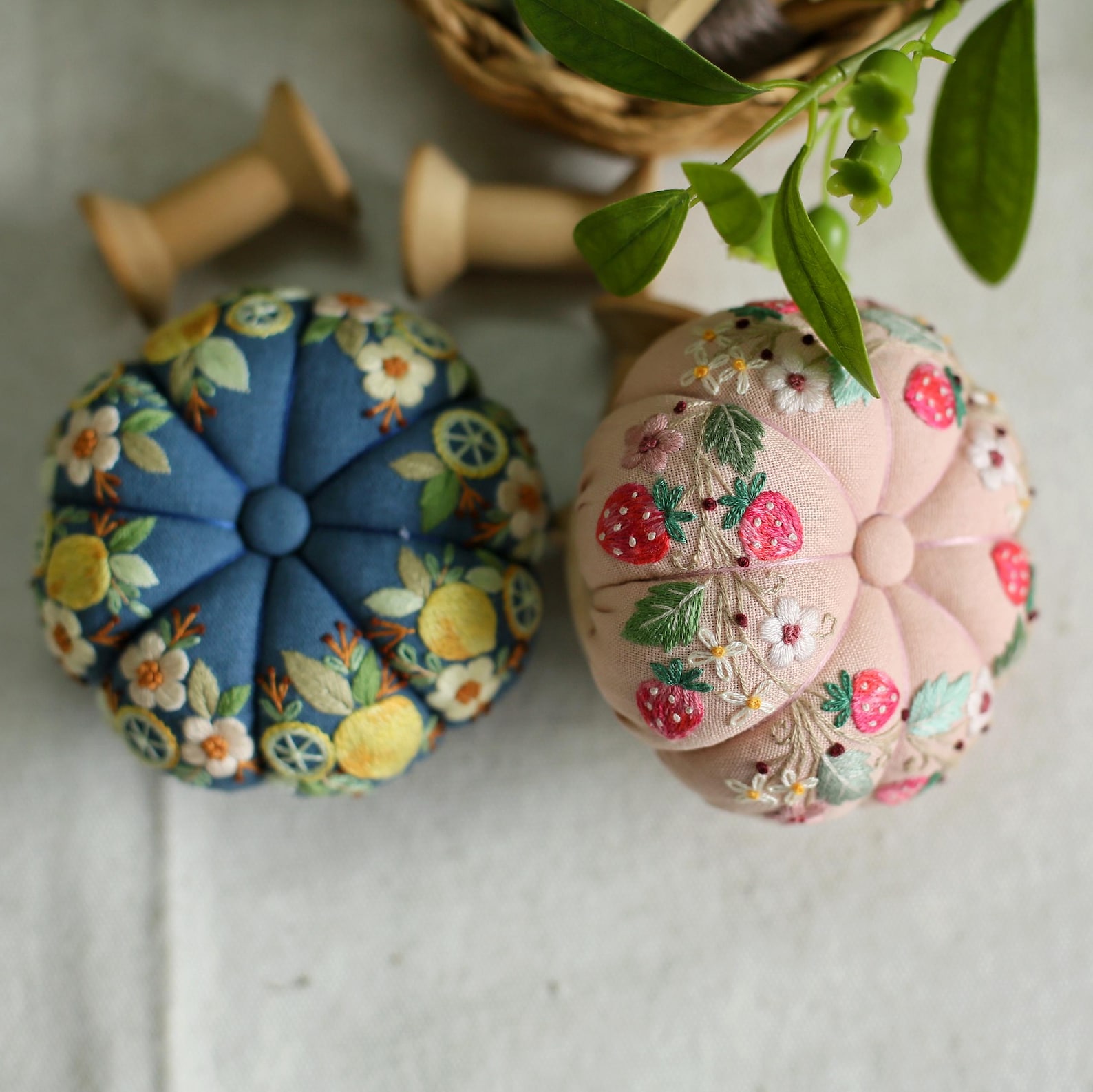 Hand-embroidered Linen Pincushion: Fruit Pumpkin Design, Pincushion, - Etsy