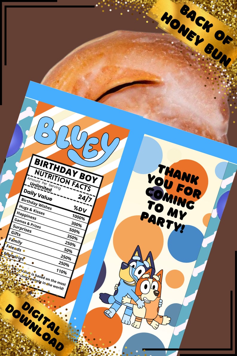 BLUEY Party Favors DIY Digital Download Pack of 5 Chip Bag Water Bottle ...