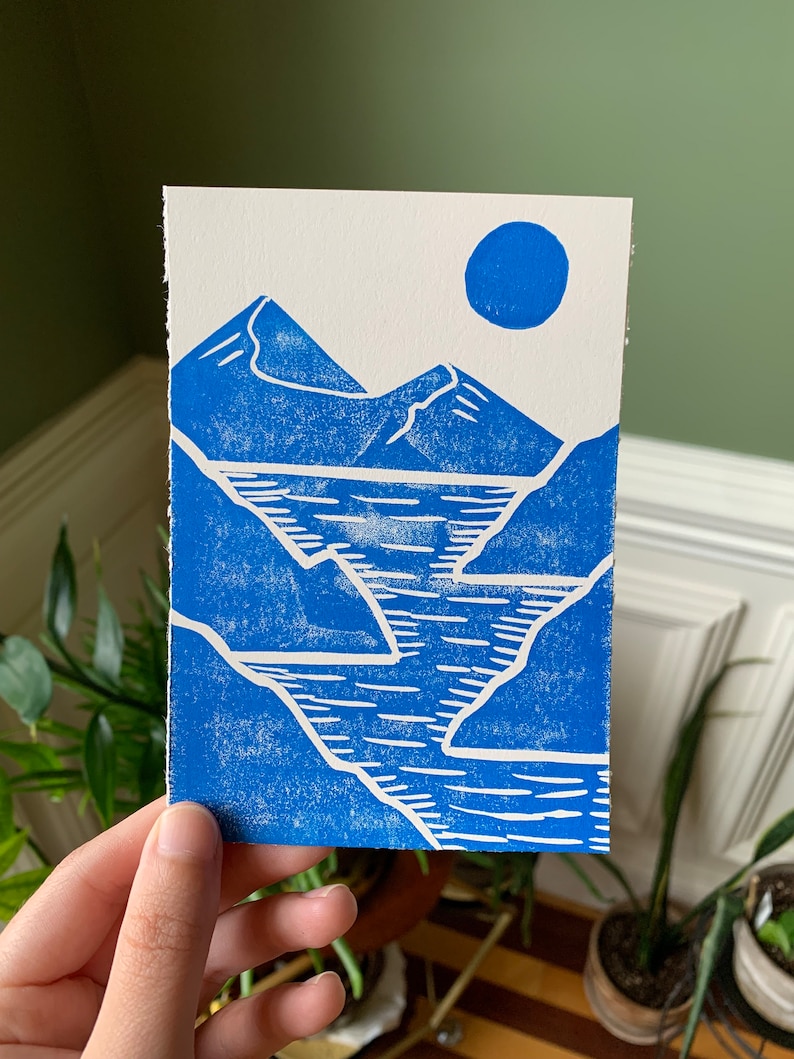 Blue Mountain - Linocut Print - Etsy
