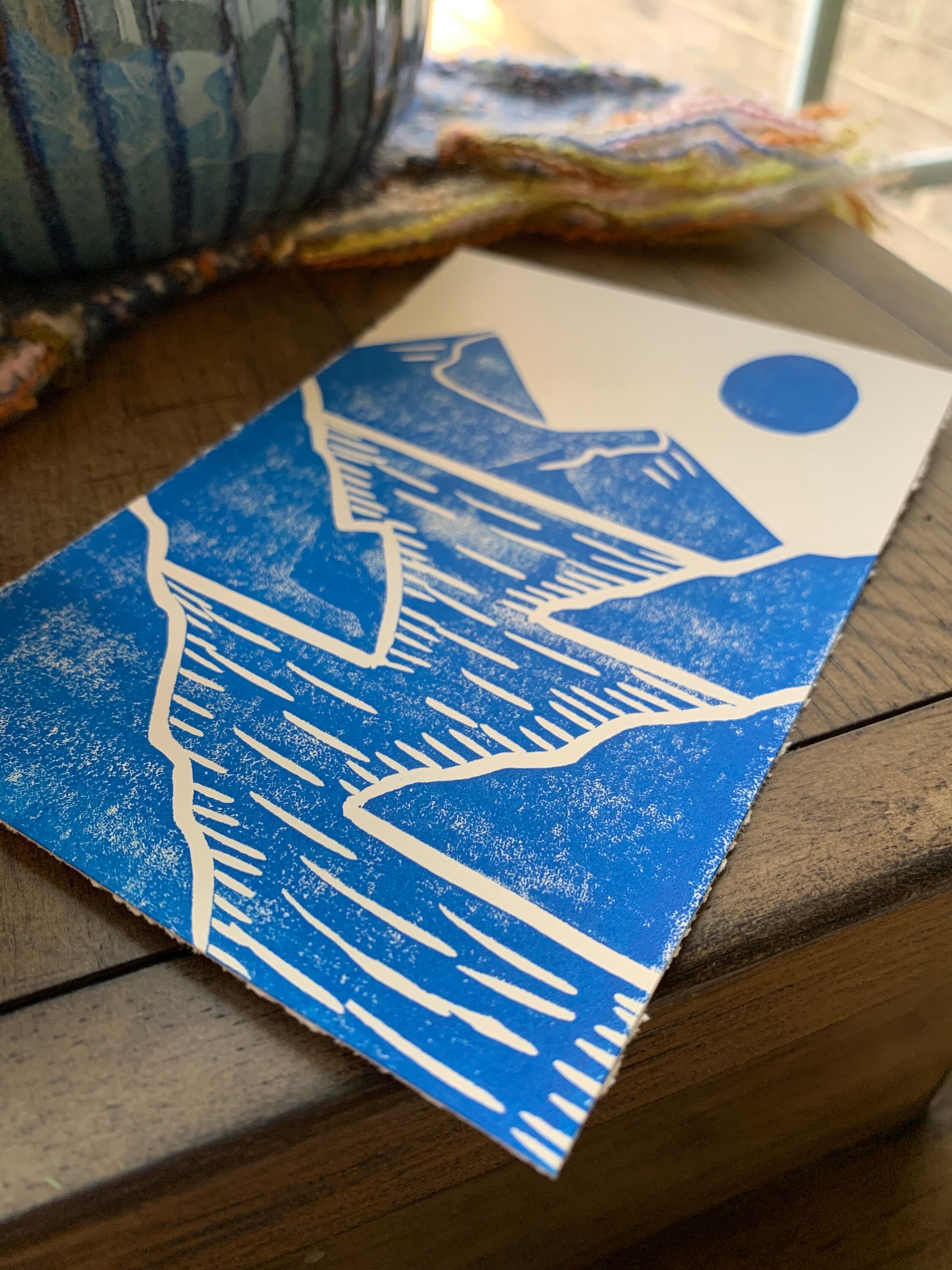 Blue Mountain - Linocut Print - Etsy