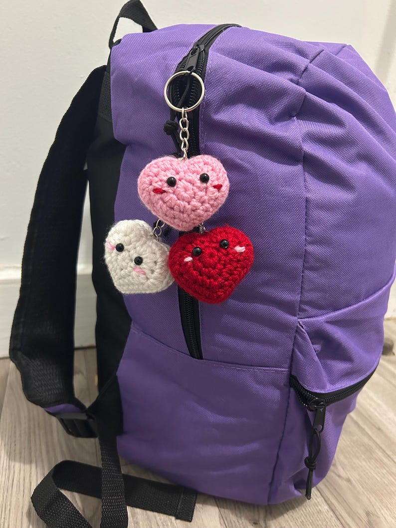 Crochet Heart Keychain, Cute Backpack Charm, Kawaii Plush, Purse ...