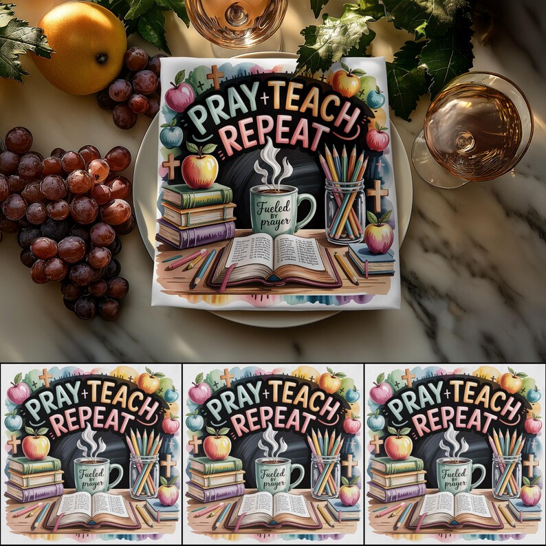 Pray Teach Repeat Christian Teacher PNG: Inspirational Classroom Art ...