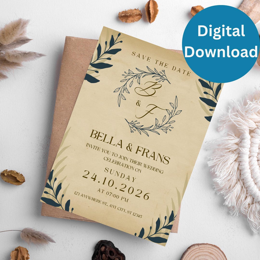 Boho Minimalist Invitation Digital Download Modern Simple Template ...