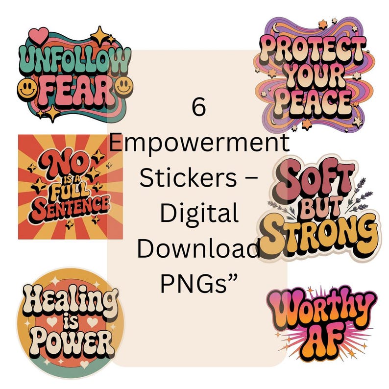 Retro Affirmation Sticker Bundle: Groovy 70s-style Pngs (digital ...