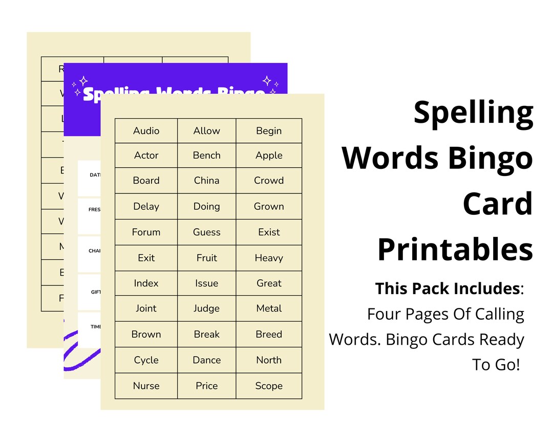 Spelling Bingo Card Printables - Etsy