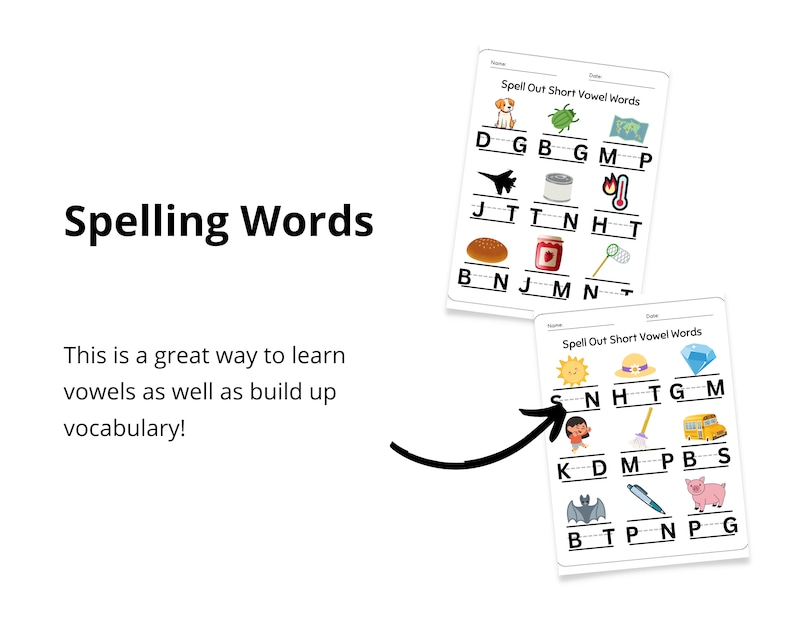 Short Vowel Spelling Words Printable Worksheets - Etsy