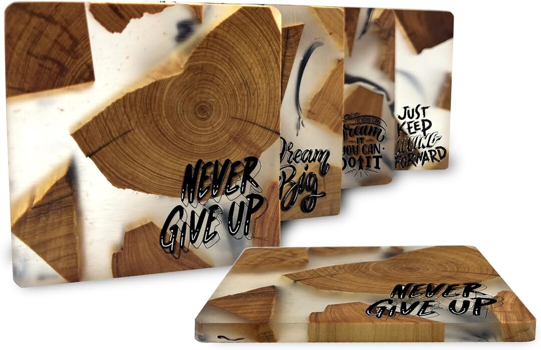Home Decor Coasters Set of 4 Resin & Natural Wood Epoxy Cute ...