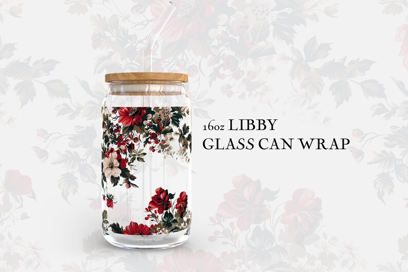 Cottagecore Flower Glass Can Sublimation, Seamless 16oz Libby Tumbler Sublimation Design, Glass ...