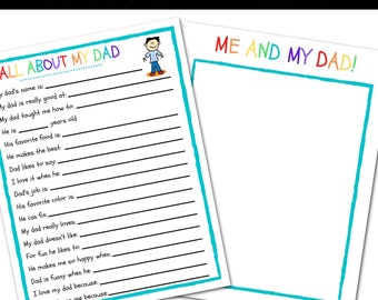 FATHER'S DAY GIFT All About My Dad Printable kids Fathers Day Dad Gift ...